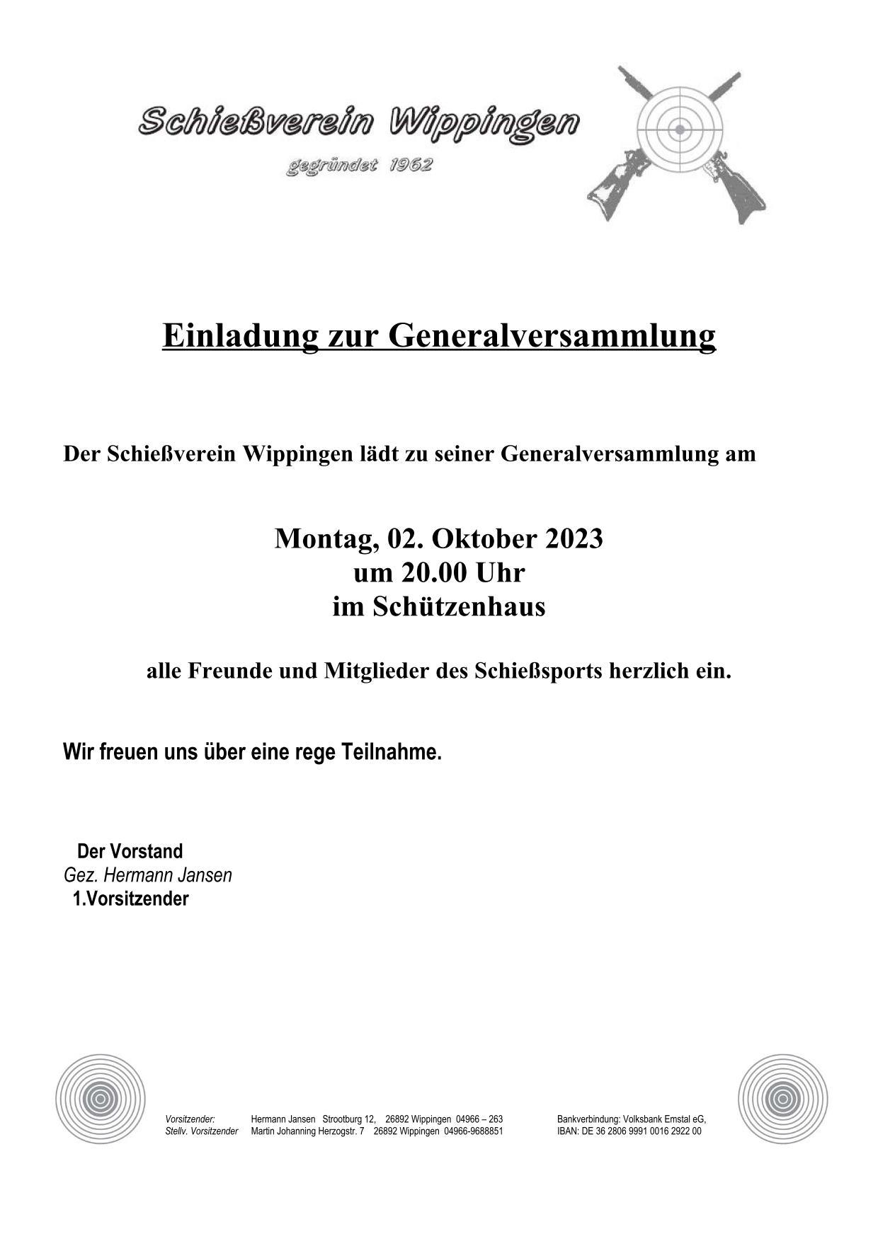 Einladung zur Generalversammlung – Hallo-Wippingen